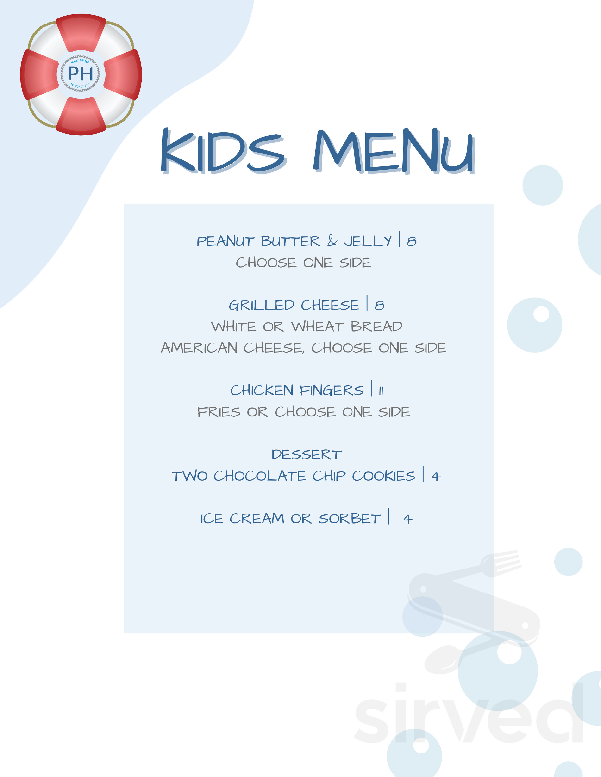 Pelham House Resort menu in Dennis Port, Massachusetts, USA