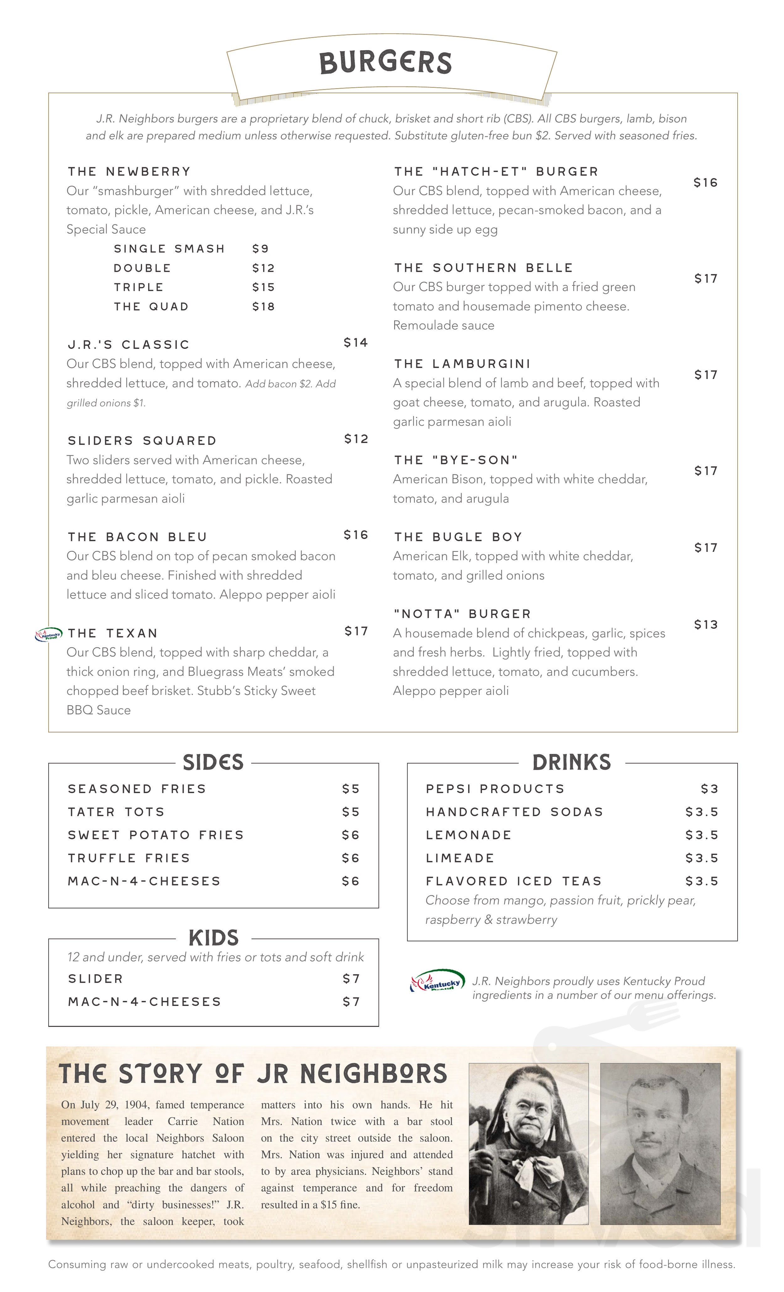 J.R. Neighbors menu in Elizabethtown, Kentucky, USA