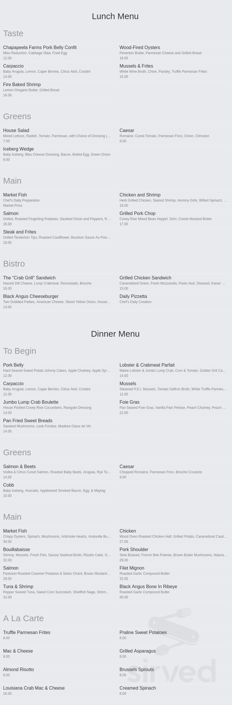 Menu for Pardo's | Restaurant in Mandeville, LA | Sirved