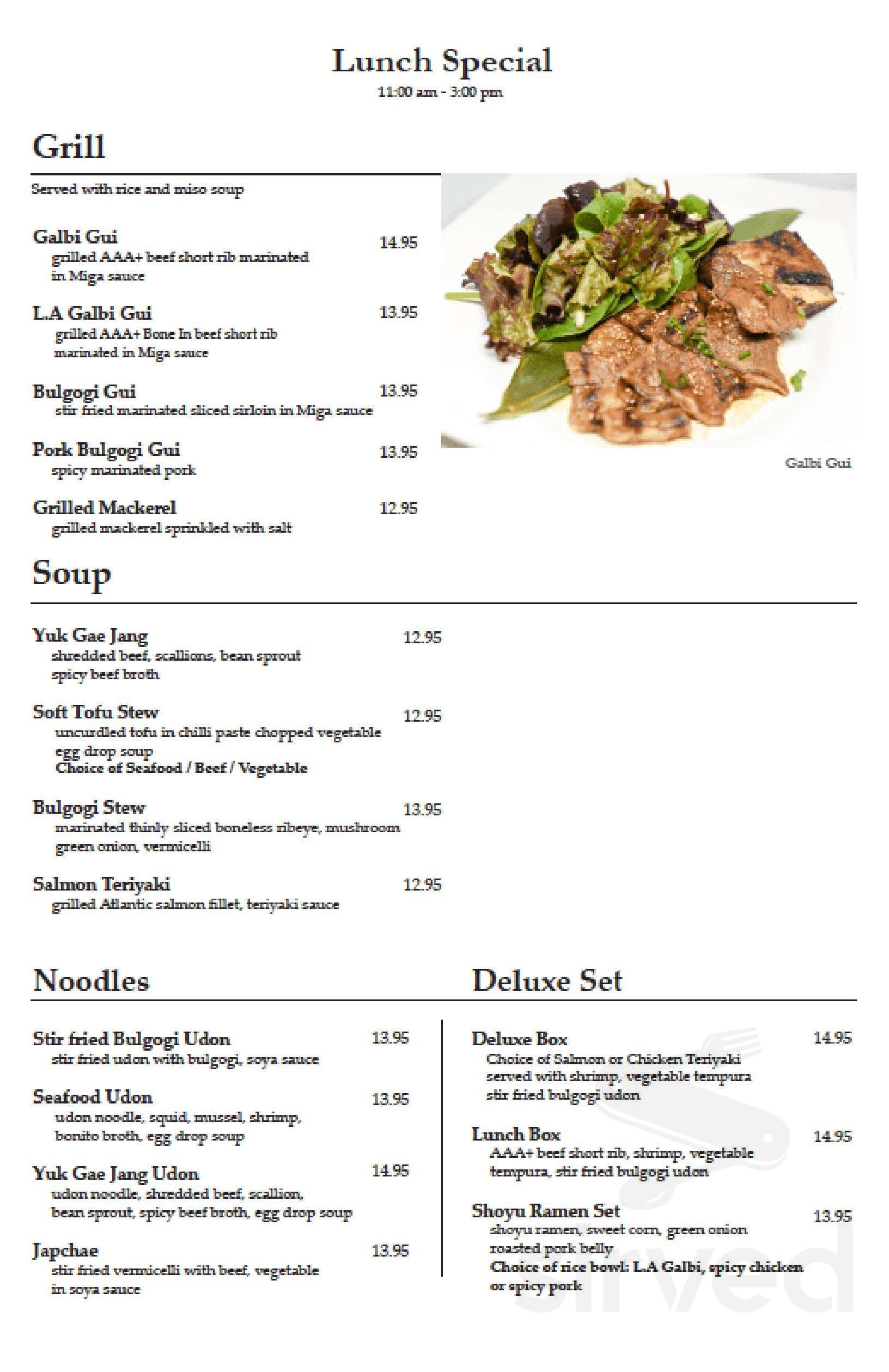 Miga Korean BBQ Restaurant menu in Mississauga, Ontario, Canada