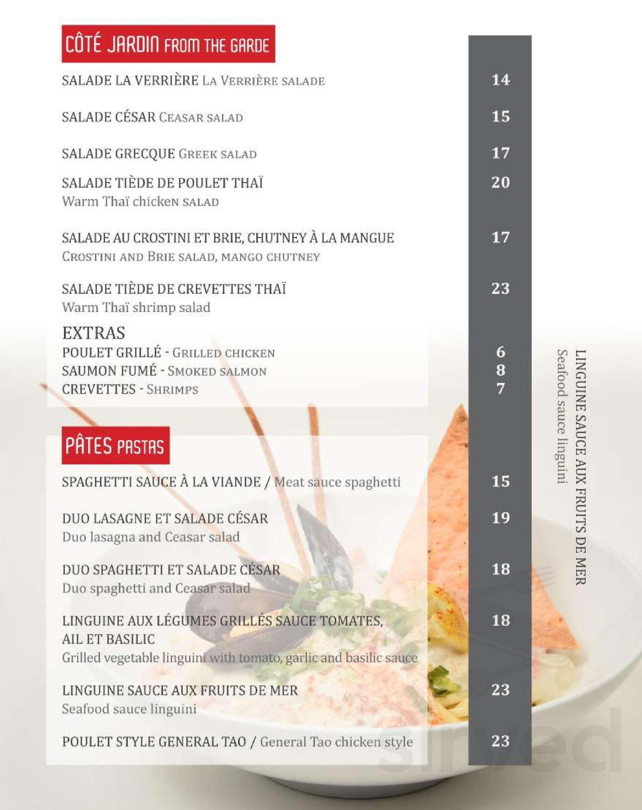 Restaurant La Verrière menu in Rivière-du-Loup, Quebec, Canada