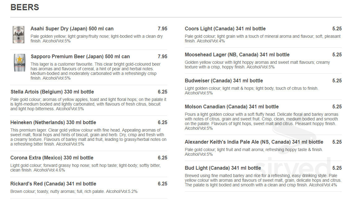 Cinta Ria Malaysian Restaurant menu in Moncton, New Brunswick, Canada
