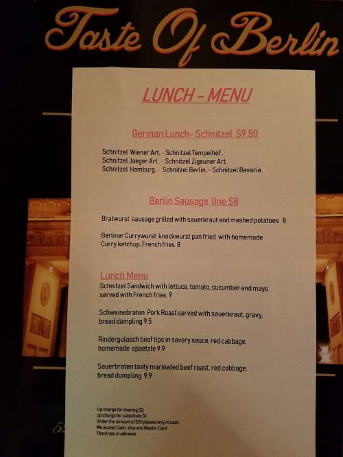 Taste of Berlin German Restaurant menu in Brandon, Florida, USA