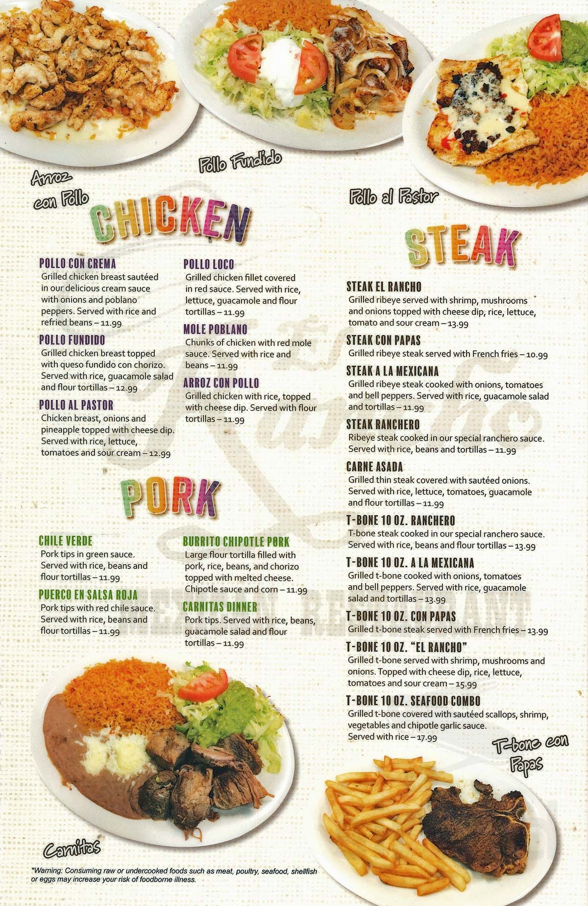 EL Rancho Mexican Restaurant menu in Poquoson, Virginia, USA