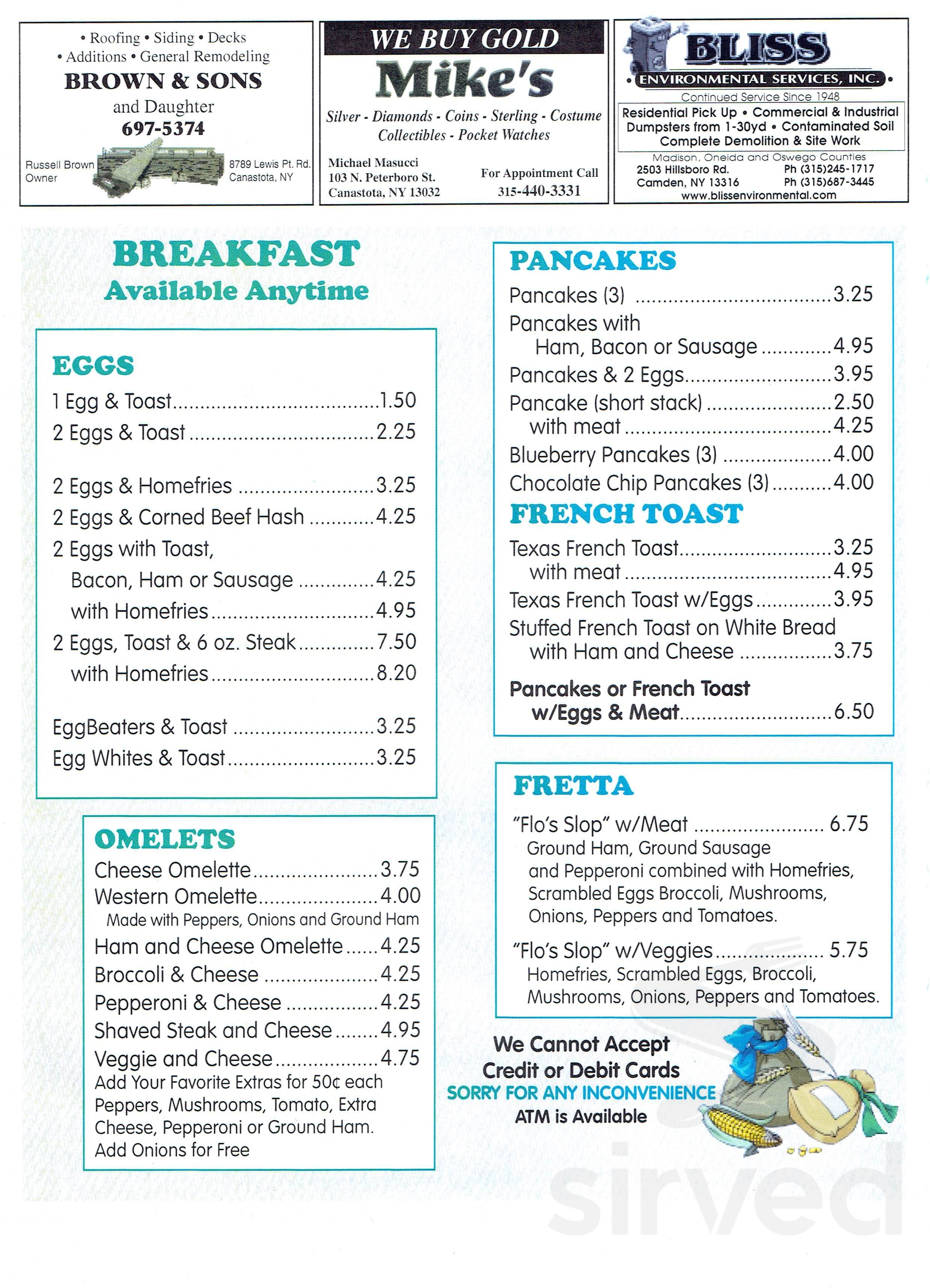 Flo's Diner menus in Canastota, New York, United States