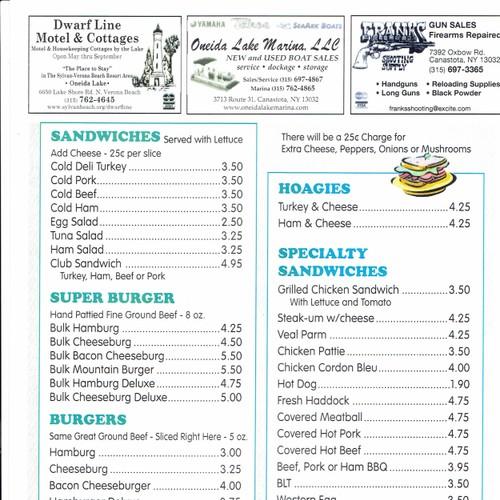 Flo's Diner menu in Canastota, New York, USA