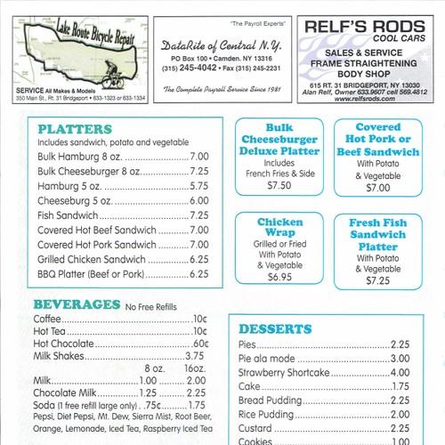 Flo's Diner menu in Canastota, New York, USA