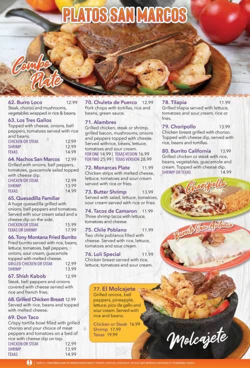 San Marcos Mexican Grill menu in Thomasville, Georgia, USA
