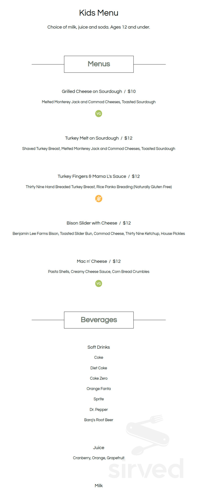 Thirty Nine Restaurant menu in Oklahoma City, Oklahoma, USA