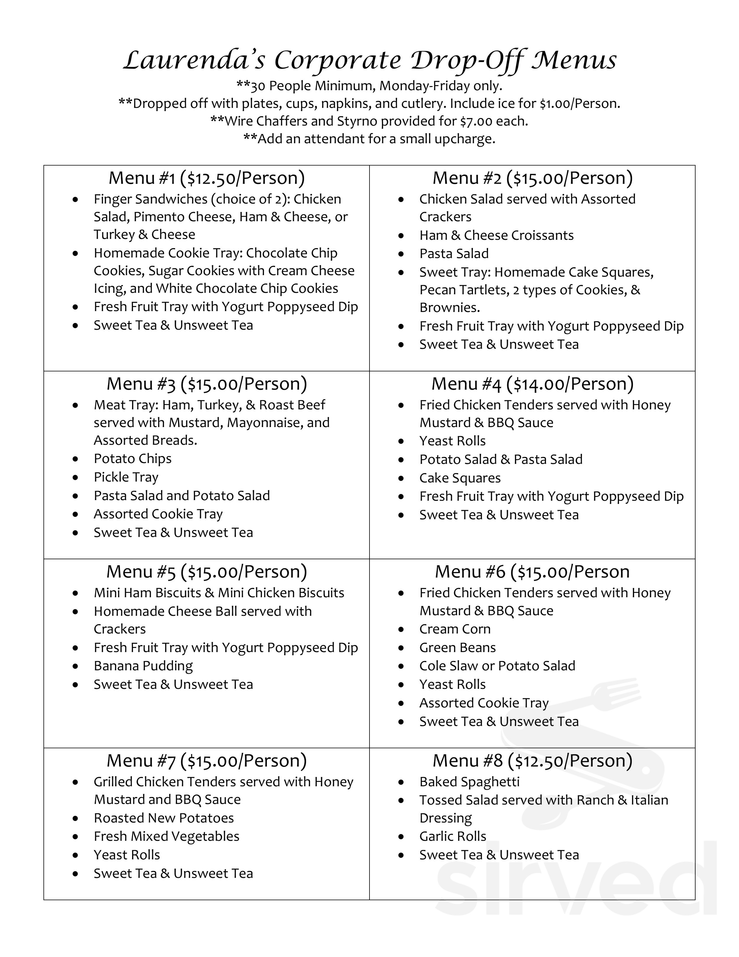 Laurenda's Family Restaurant & Catering menu in Greer, South Carolina, USA