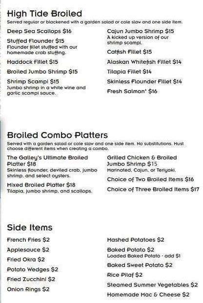 Captain's Galley menu in Dandridge, Tennessee, USA