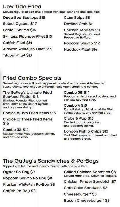 Captain's Galley menu in Dandridge, Tennessee, USA