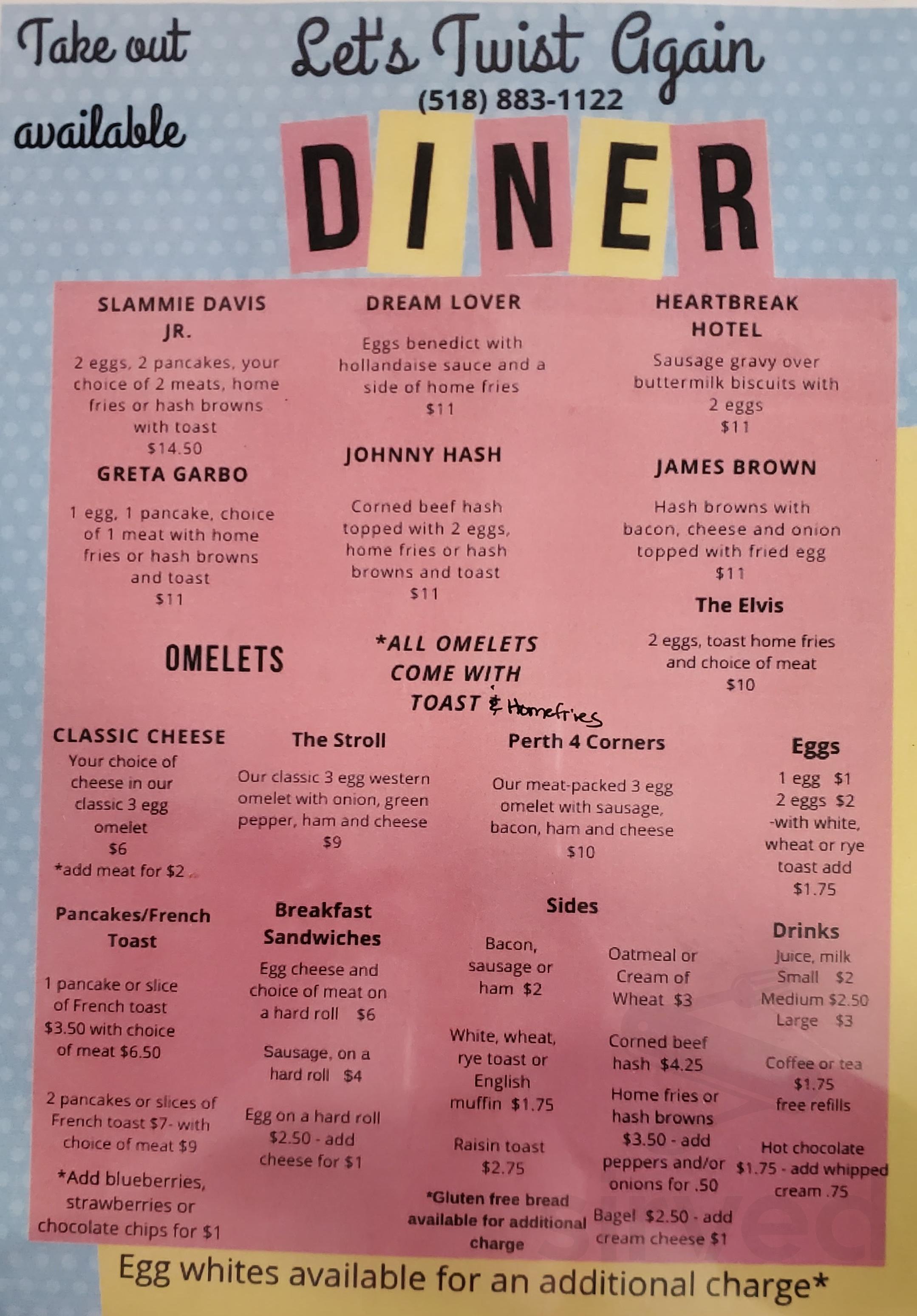 Let's Twist Again Diner menu in Amsterdam, New York, USA
