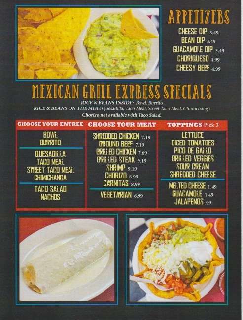 Salsa's Mexican Grill Express menu in Muncie, Indiana, USA