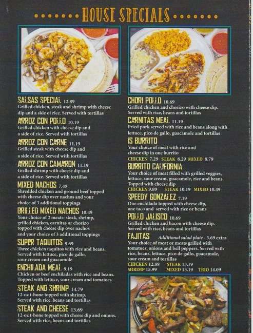 Salsa's Mexican Grill Express menu in Muncie, Indiana, USA