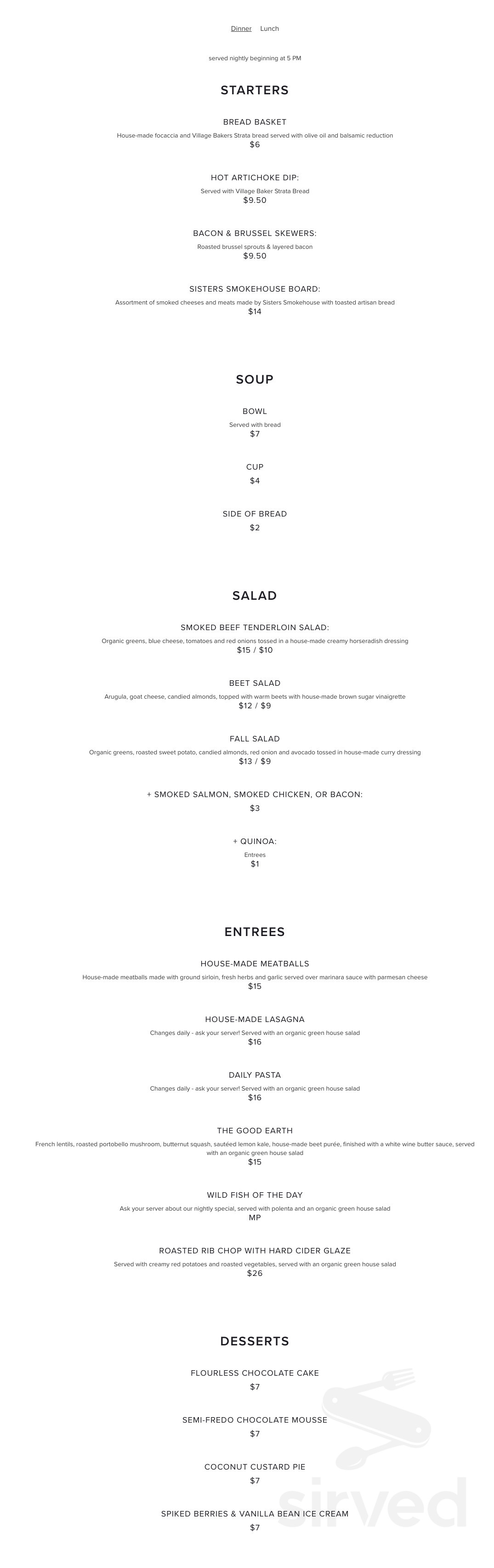 The Open Door menu in Sisters, Oregon, USA