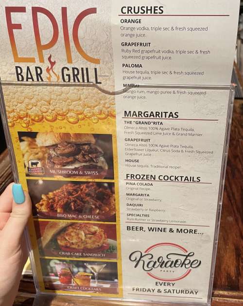 Epic Bar And Grill menu in Ocean City, Maryland, USA