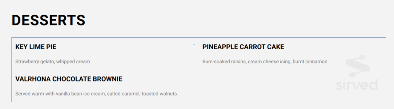 Shorebird Restaurant menu in Newport Beach, California, USA