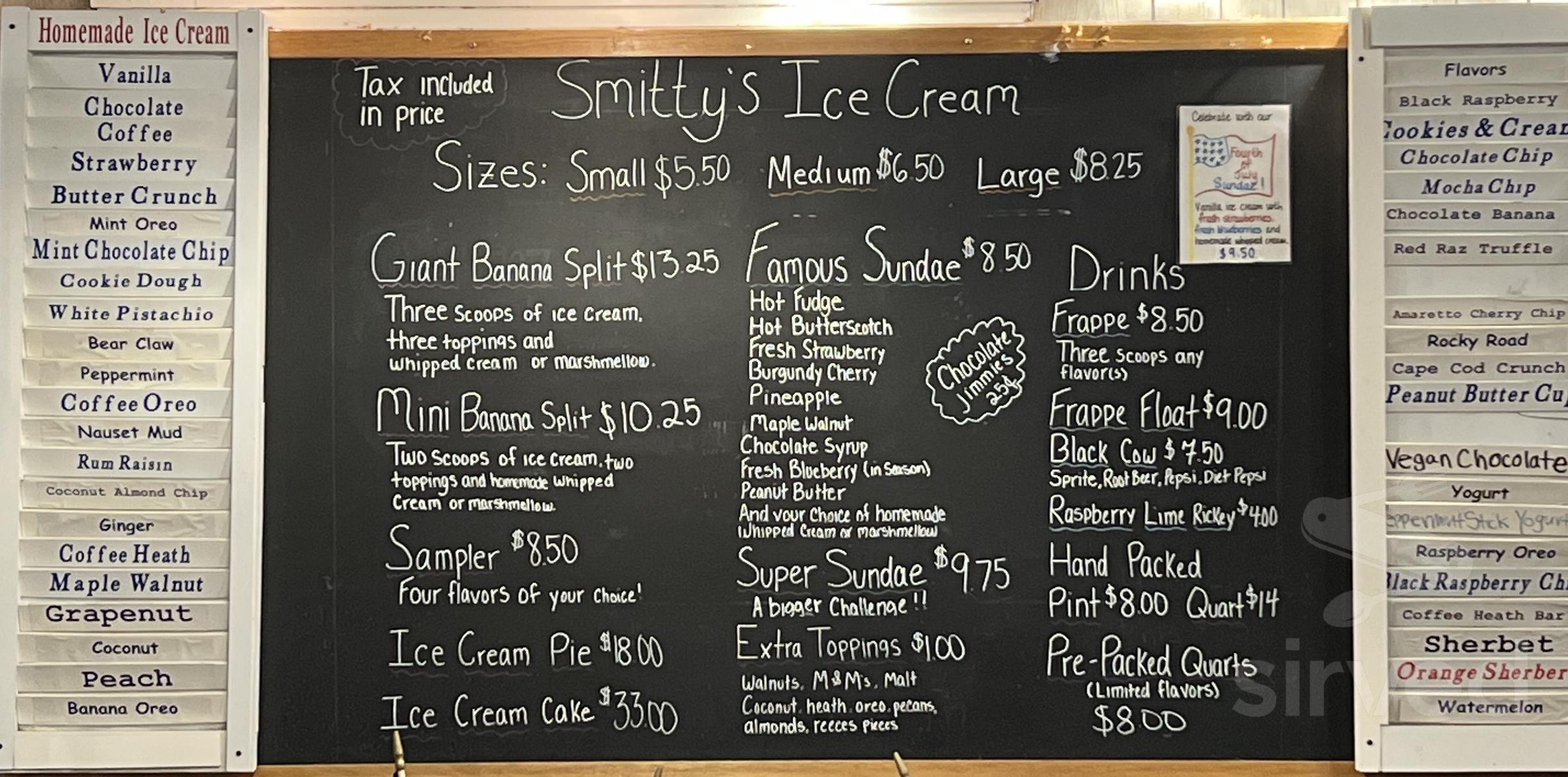 Smitty's Homemade Ice Cream menu in Orleans, Massachusetts, USA