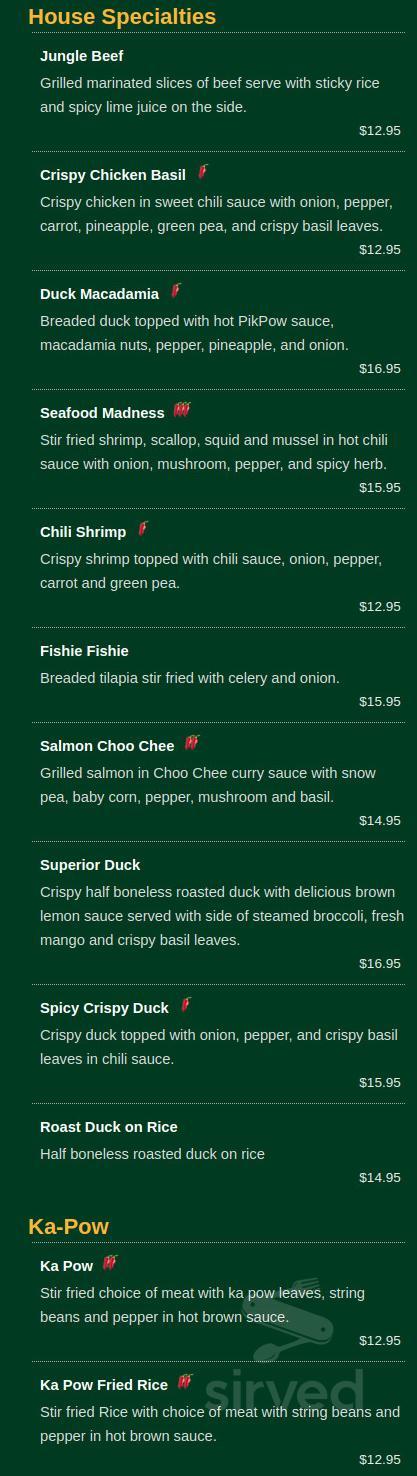 Kapow Thai Cuisine menu in Boston, Massachusetts, USA