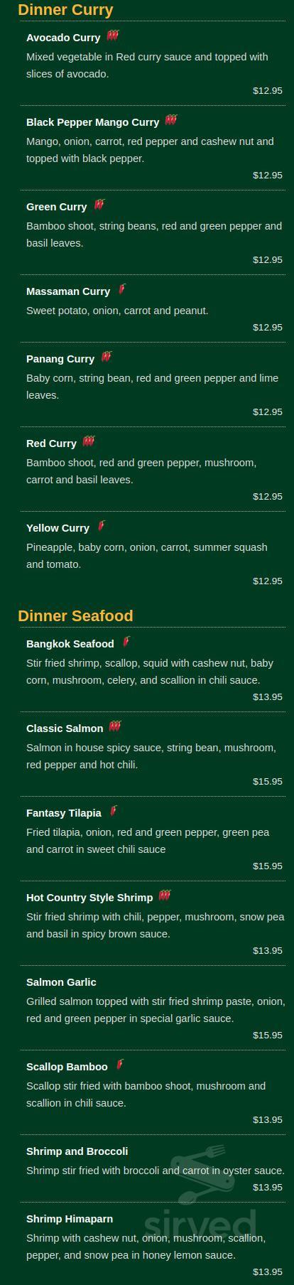 Kapow Thai Cuisine menu in Boston, Massachusetts, USA