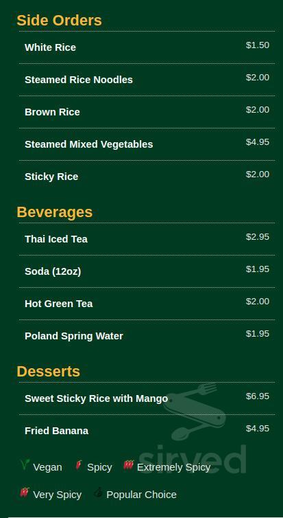 Kapow Thai Cuisine menu in Boston, Massachusetts, USA