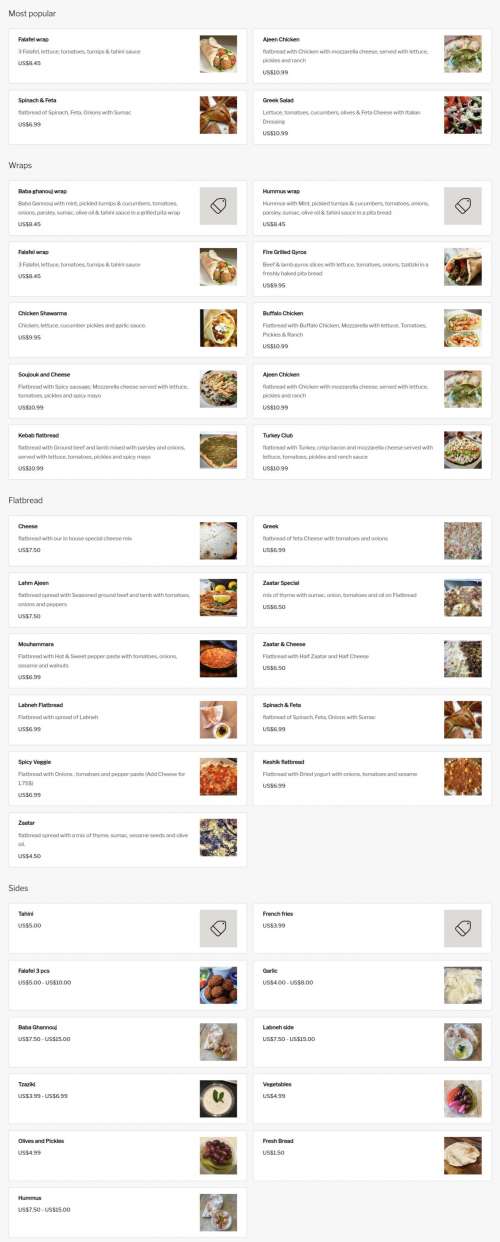 Ajeen menu in Allston, Massachusetts, USA