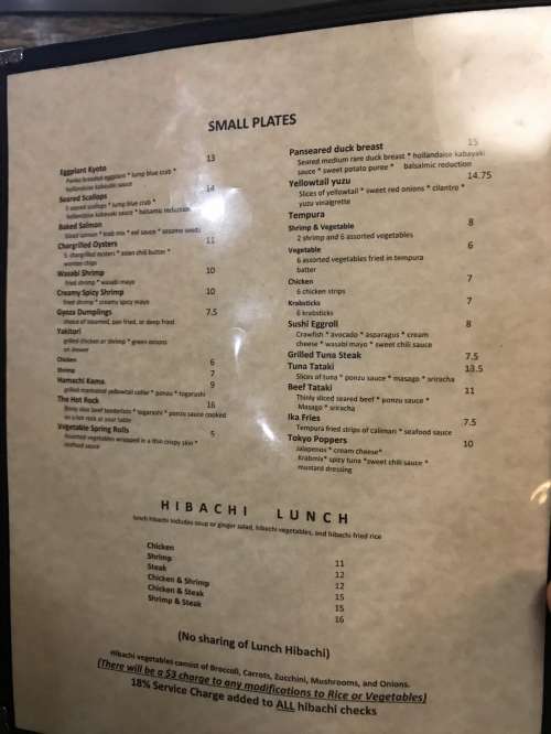 Ichiban Sushi Bar & Grill menu in Baton Rouge, Louisiana, USA