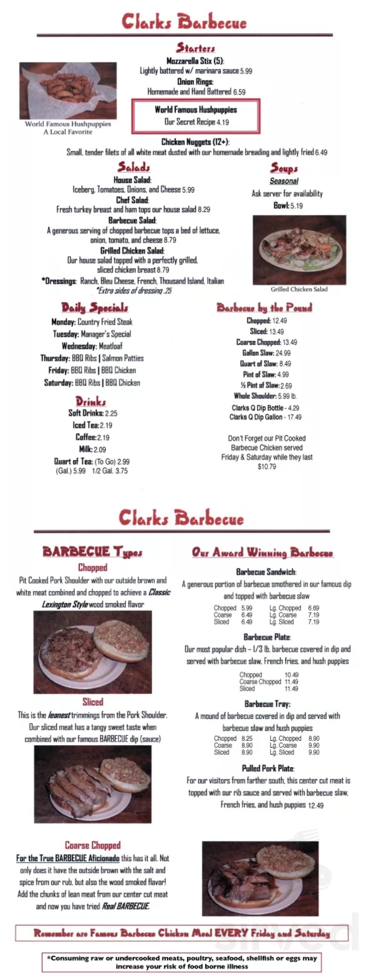 Clark's Barbecue menu in Kernersville, North Carolina, USA