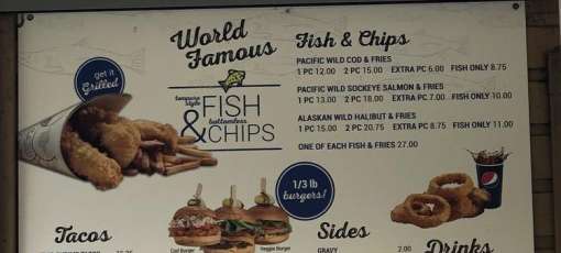 Menu for Pajo's Fish & Chips at Steveston Wharf - Richmond, BC | Sirved