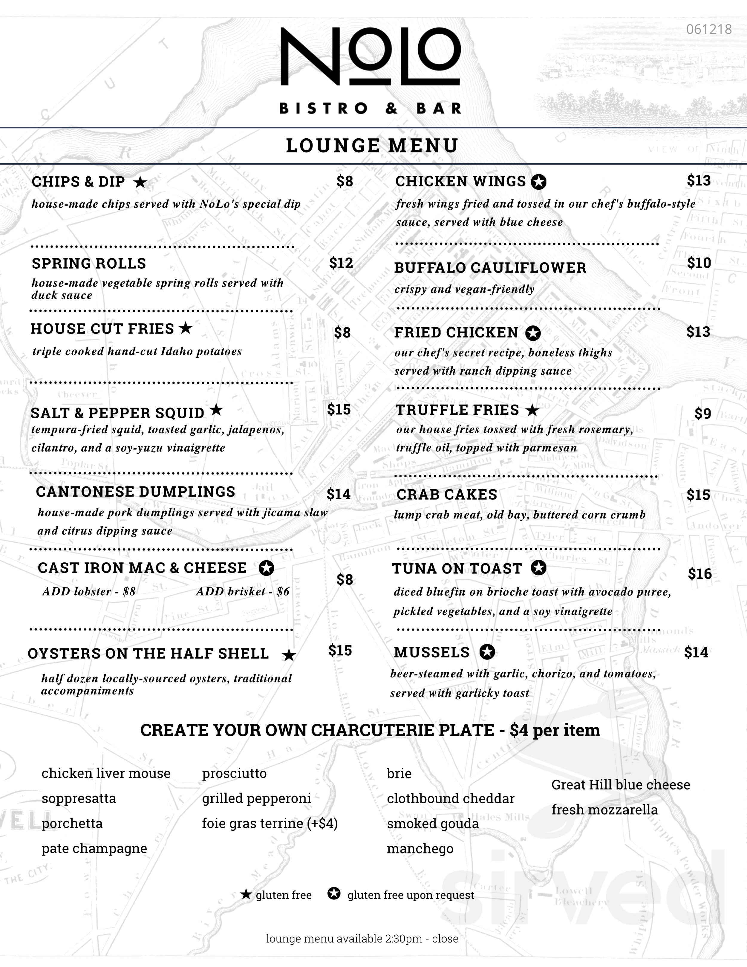 NoLo Bistro & Bar menu in Tyngsborough, Massachusetts, USA
