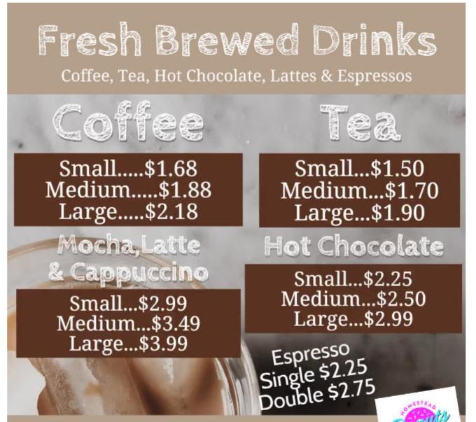 Menu - Thorold ON's Homestead Donuts & Bakery Wholesale | Sirved