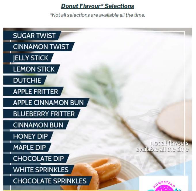 Menu - Thorold ON's Homestead Donuts & Bakery Wholesale | Sirved