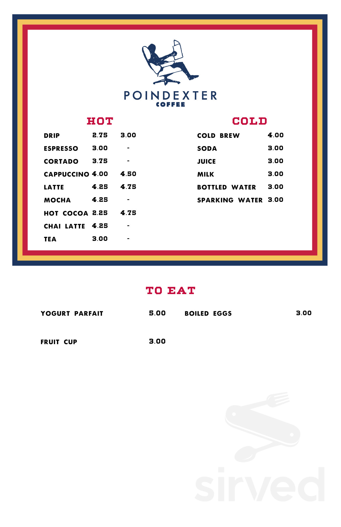 Poindexter Coffee menu in Athens, Georgia, USA