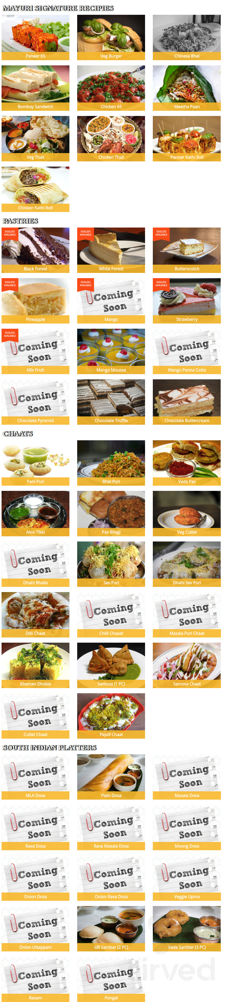Mayuri Bakery, Chaat & Sweets menu in Redmond, Washington, USA