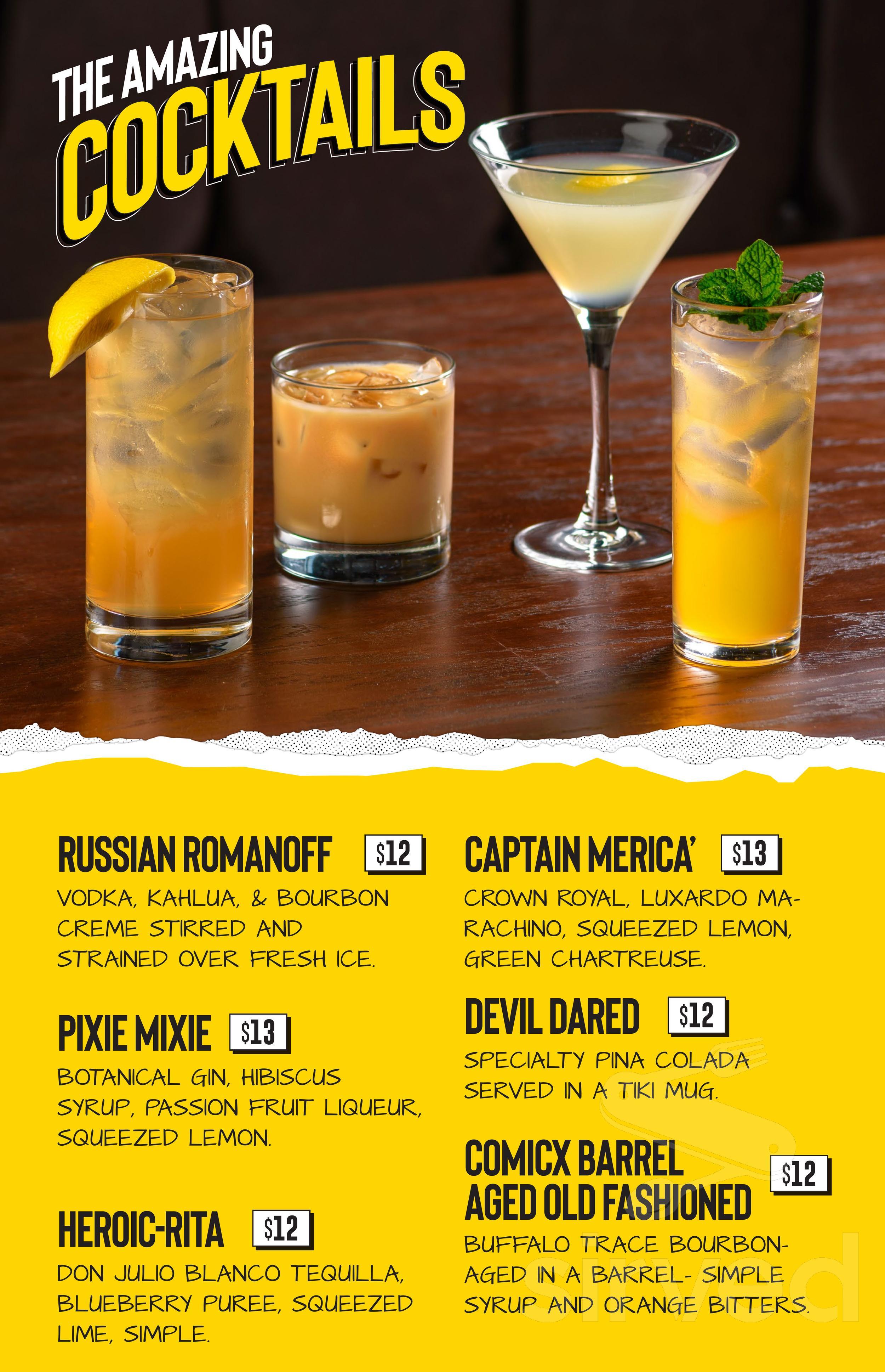Comicx Restaurant Bar & Store menu in Phoenix, Arizona, USA