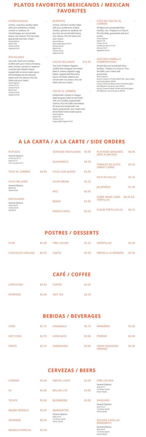 Azucar Restaurant Bar & Grill menu in Silver Spring, Maryland, USA