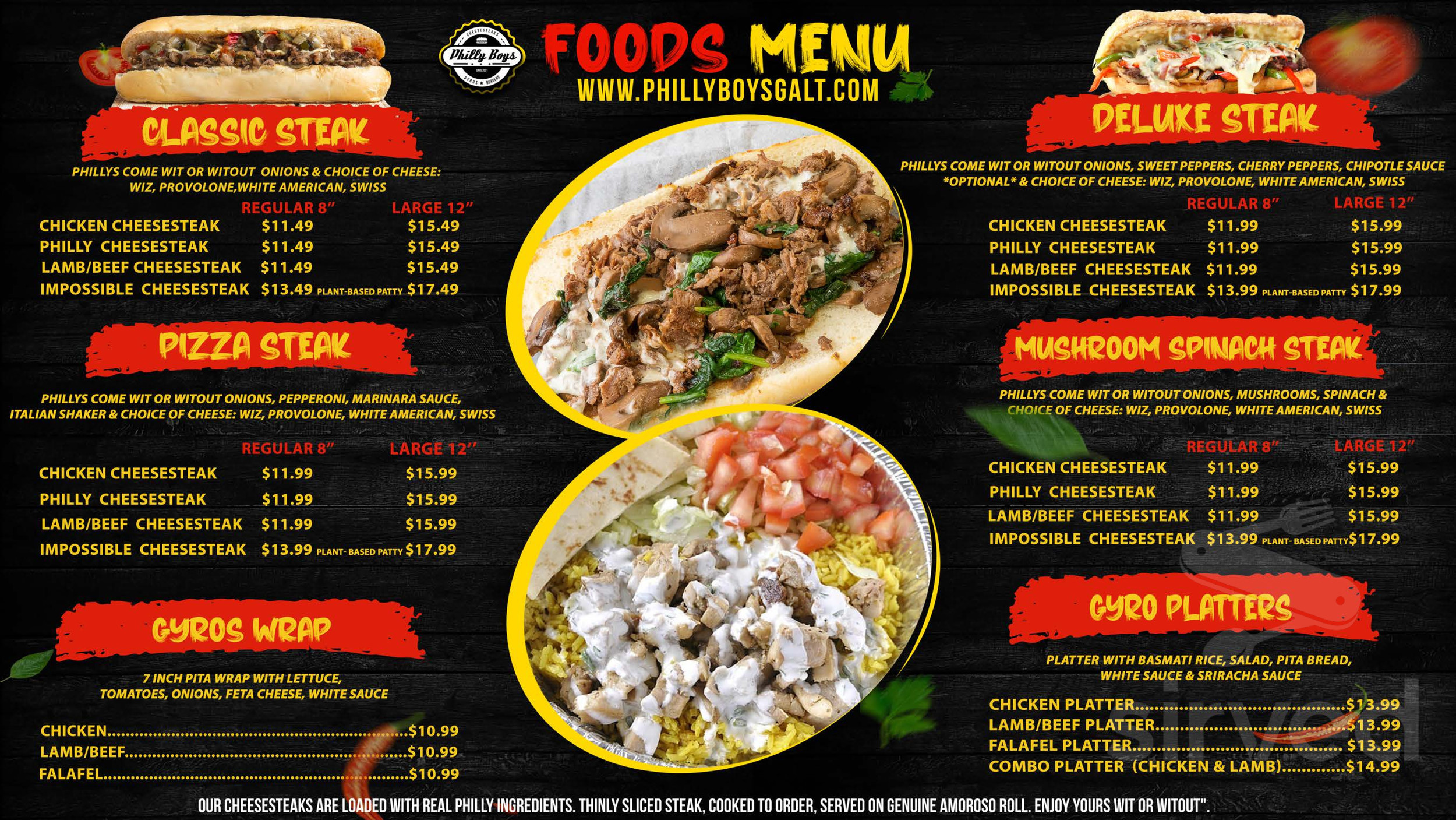 Menu - Galt CA's Philly Boys | Sirved