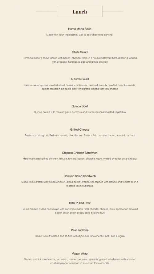 Pie Lady Cafe menu in Moorestown, New Jersey, USA