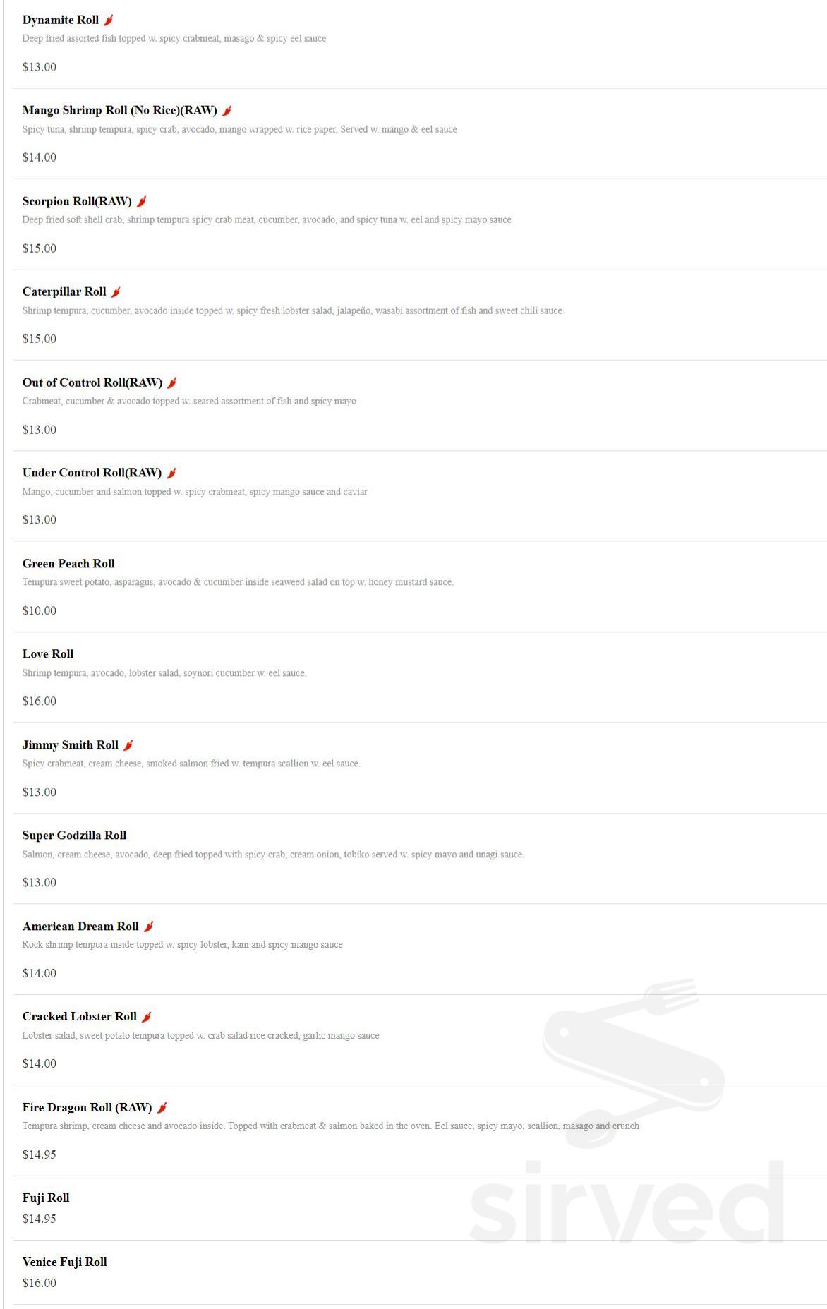 Menu for Fuji Sushi Hibachi noodles in Venice, Florida, United States