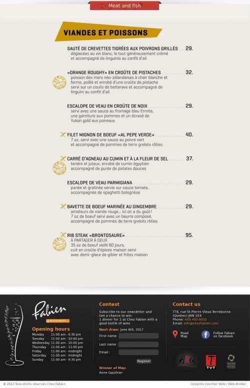 Restaurant Chez Fabien Inc menu in Terrebonne, Quebec, Canada