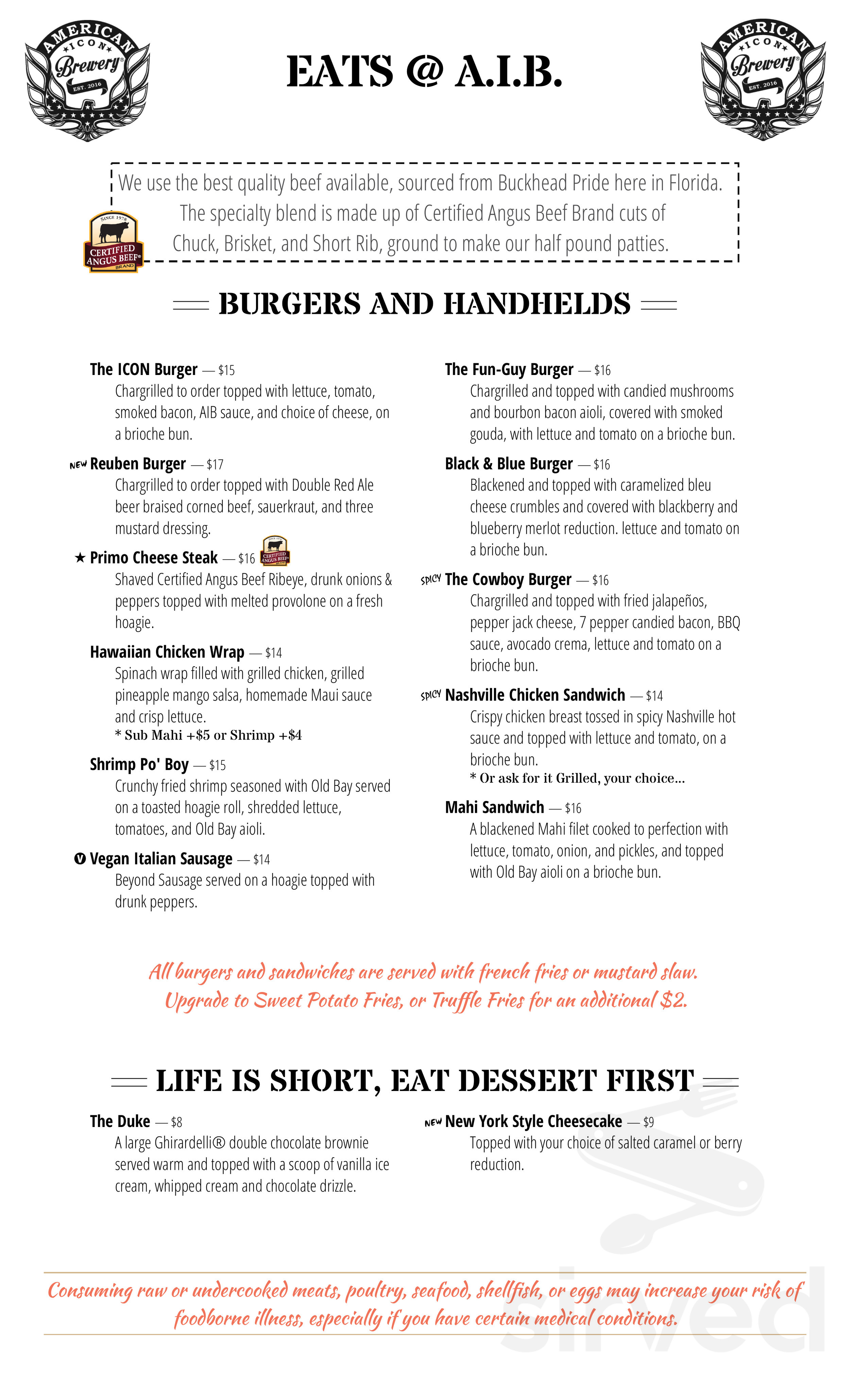 Menu - Vero Beach FL's American Icon Brewery | Sirved