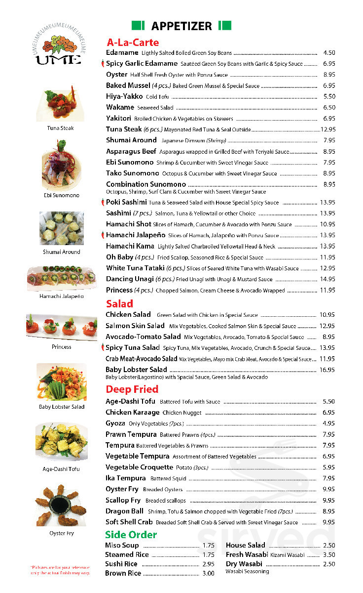 Ume Sushi Japanese Restaurant menu in Pleasanton, California, USA