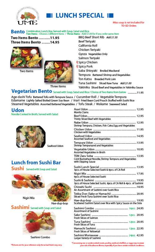 Ume Sushi Japanese Restaurant menu in Pleasanton, California, USA