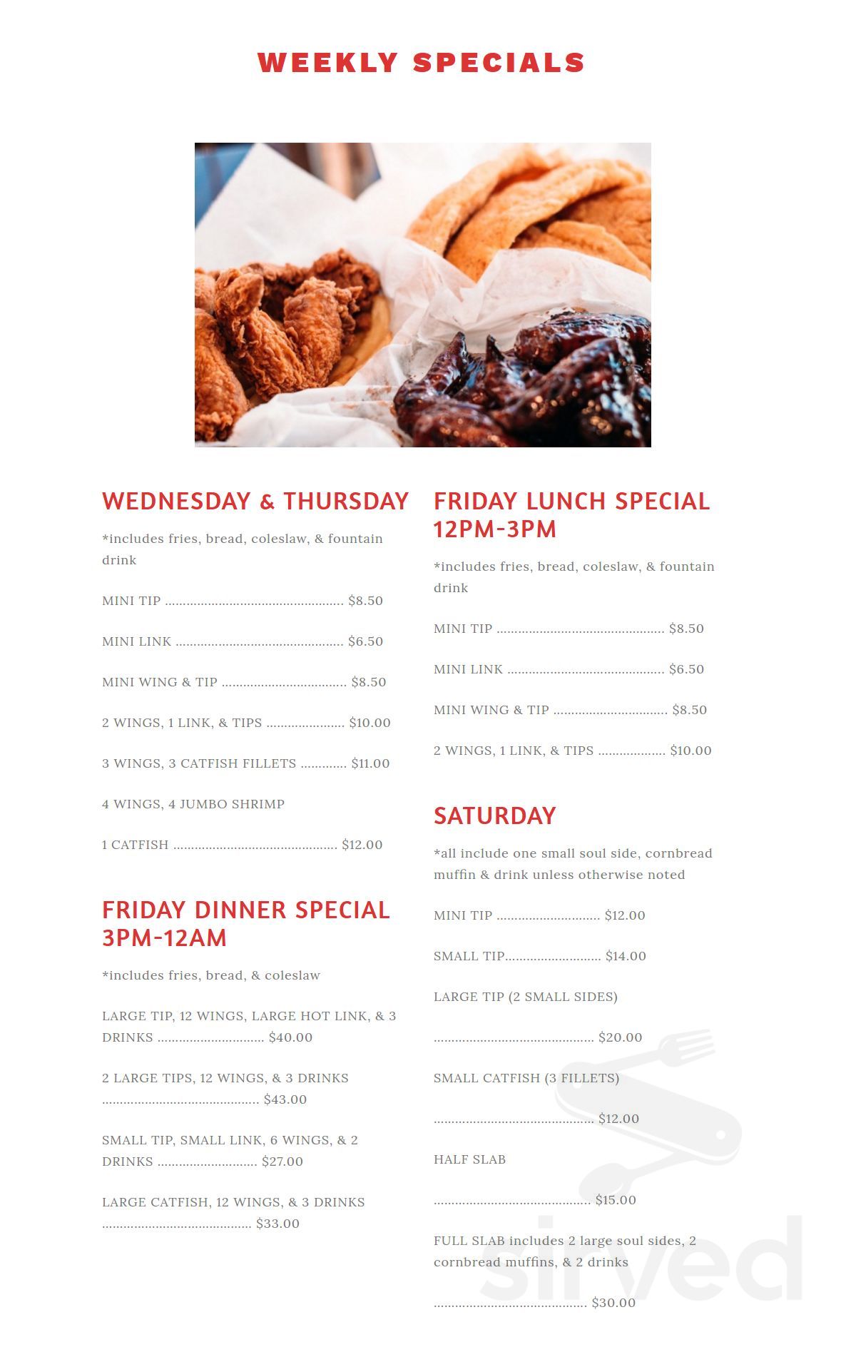 Menu - Country Club Hills IL's Ribs and Soul BBQ | Sirved