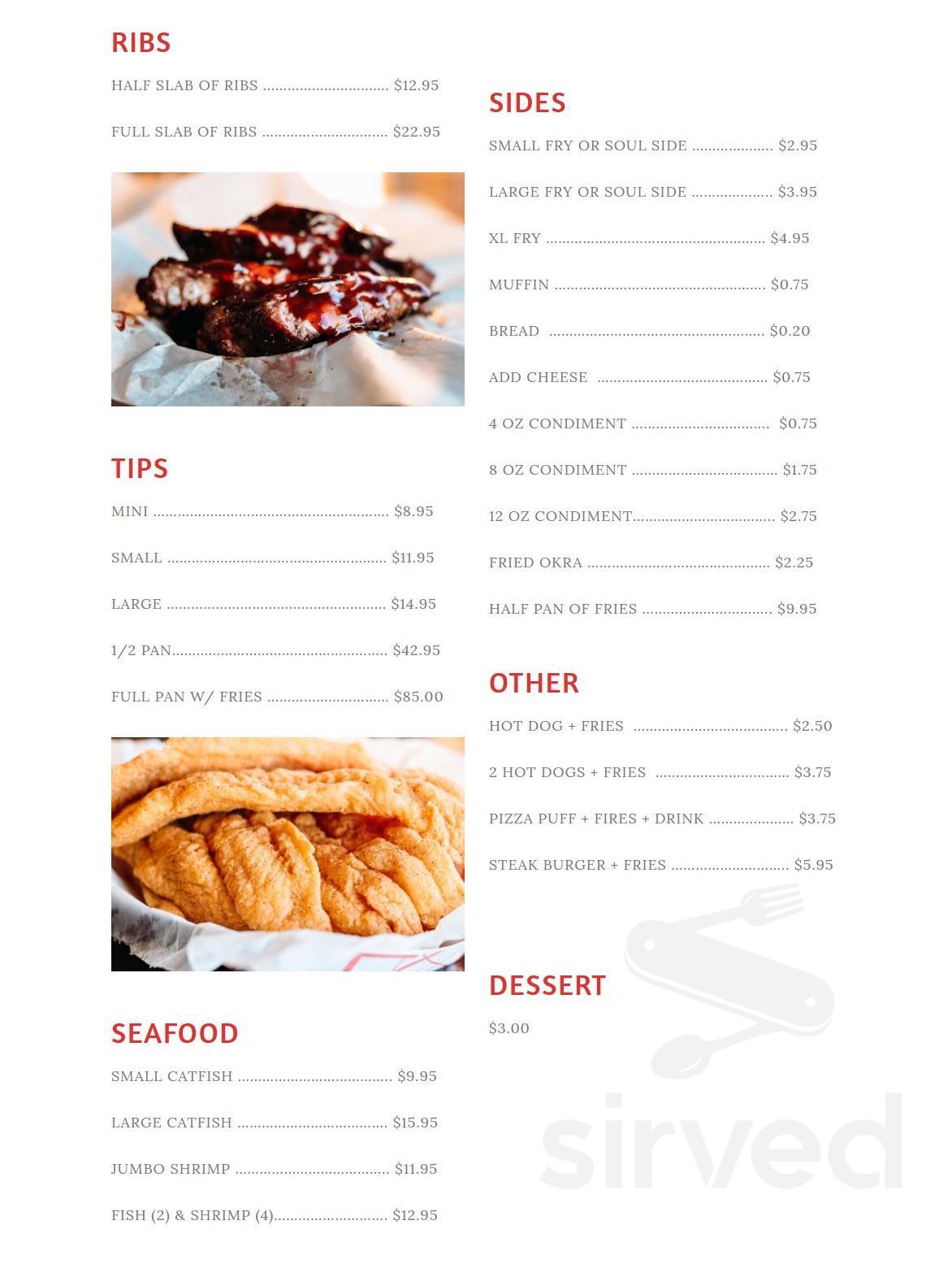 Menu - Country Club Hills IL's Ribs and Soul BBQ | Sirved