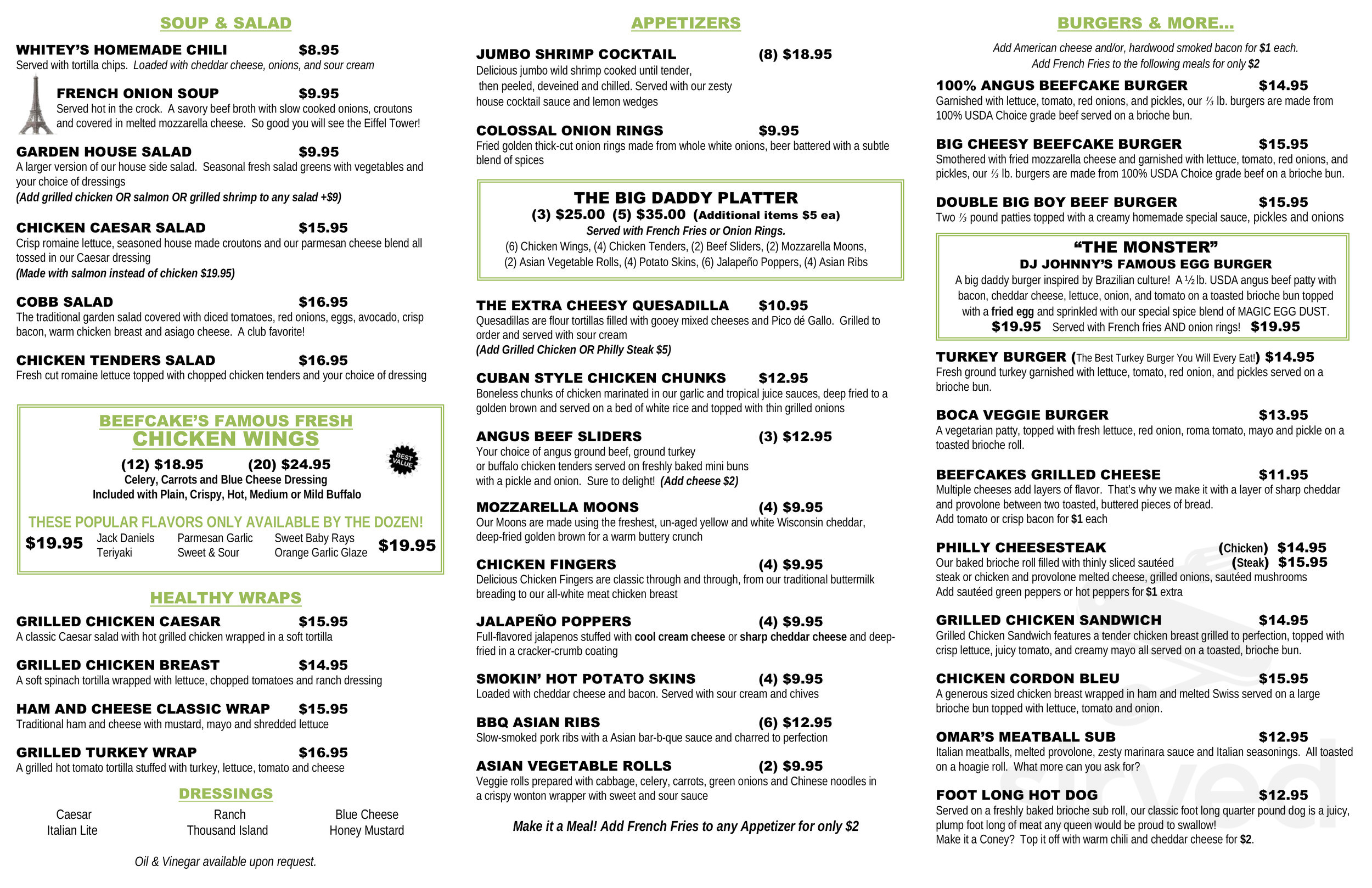 Boardwalk menu in Fort Lauderdale, Florida, USA