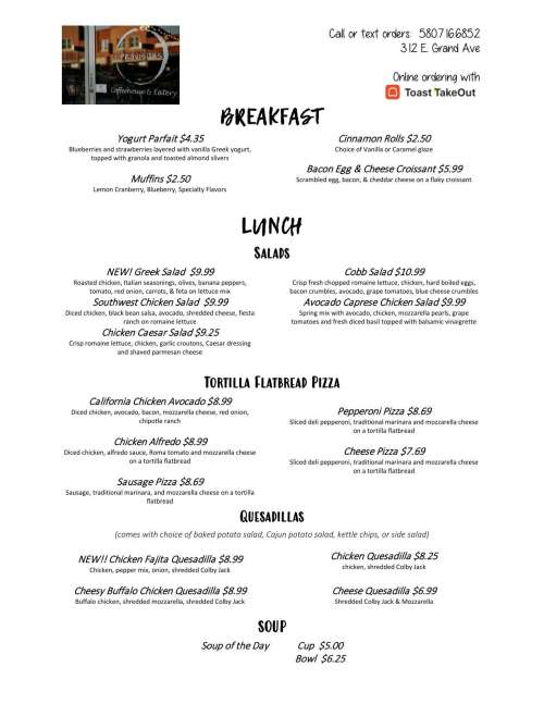 PC Provisions menu in Ponca City, Oklahoma, USA