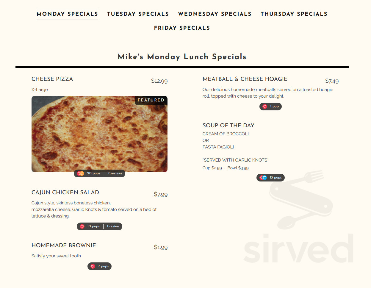 Mike's Pizza Deli Station menu in Clearwater, Florida, USA