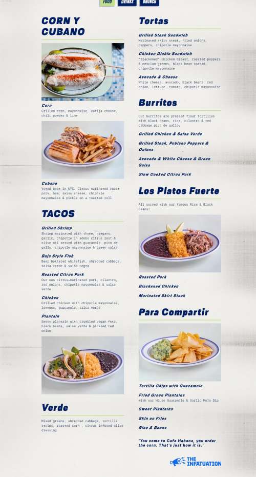 Café Habana menu in New York, New York, USA
